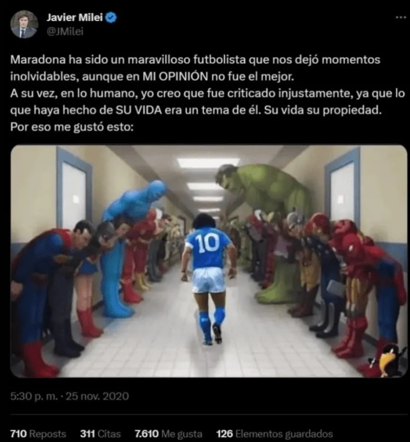 Javier Milei eligió al mejor jugador de la historia en el fútbol